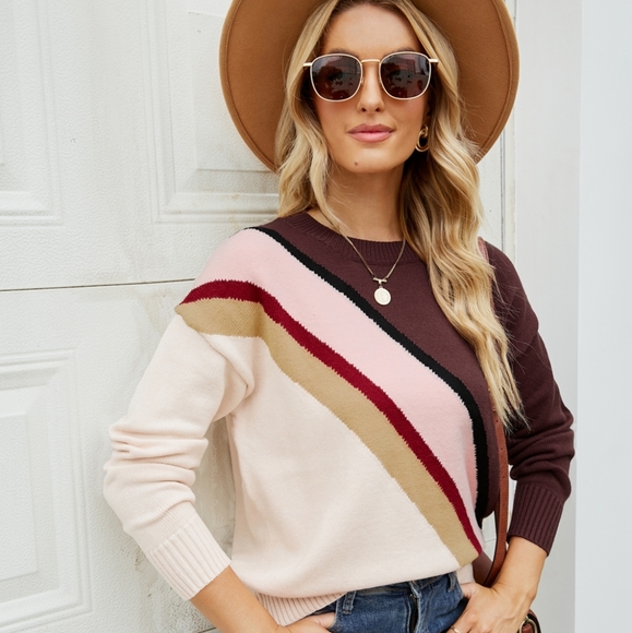 Lolliposh Boutique | Sweaters | Trendy Color Block Ribbed Trim Dropped ...